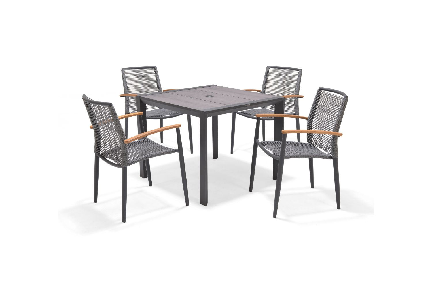 Lifestyle Garden Topaz-Urbanite Dark 4 Seat Dining Set with Rope Chair ...